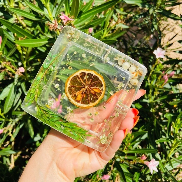 Handmade | Art | Handmade Clear Resin Square Lemon Fruit Nature Plant ...